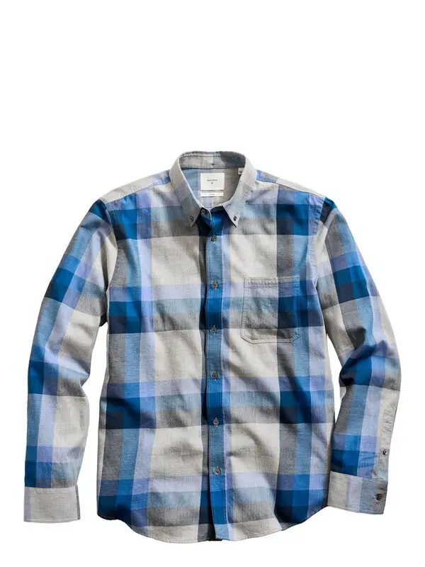 Billy Reid Large Scale Plaid Melange Tuscumbia Shirt Button Down - Blue Multi