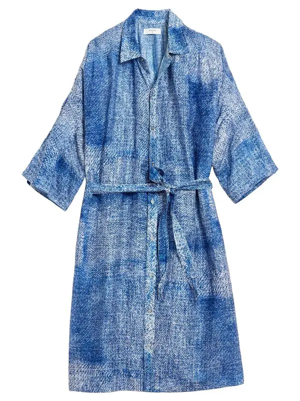 Billy Reid Indigo Texture Shirred Shoulder Shirt Dress - Blue