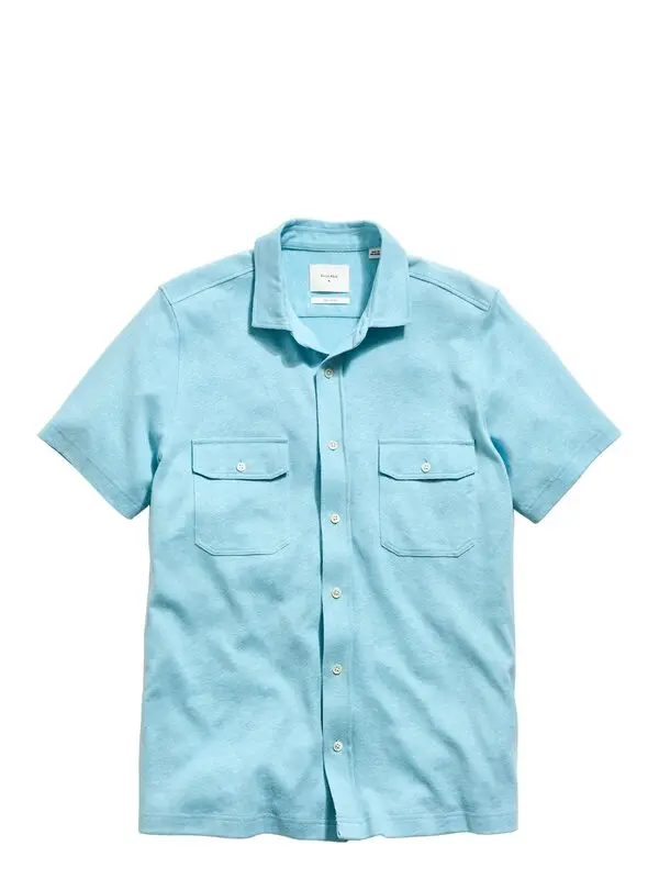 Billy Reid Short Sleeve Hemp Cotton Knit Shirt - Blue