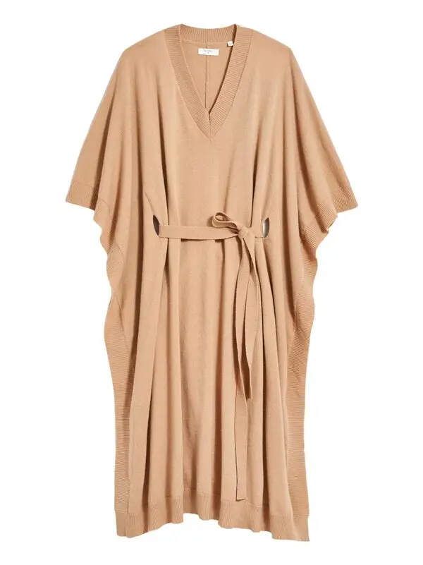 Billy Reid Merino Wool Poncho Sweater Dress With Removable Sash - Tan