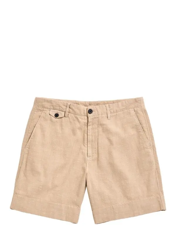 Billy Reid Slub Cotton Twill Shorts With Signature Ribbon Detail - Tan