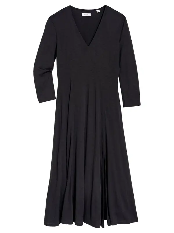 Billy Reid Contour Knit Dress With Plunge Neckline And 3/4 Sleeves - Black