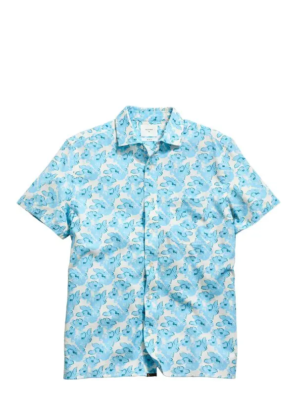 Billy Reid Short Sleeve Textured Painted Floral Treme Shirt - Sky Blue Multi