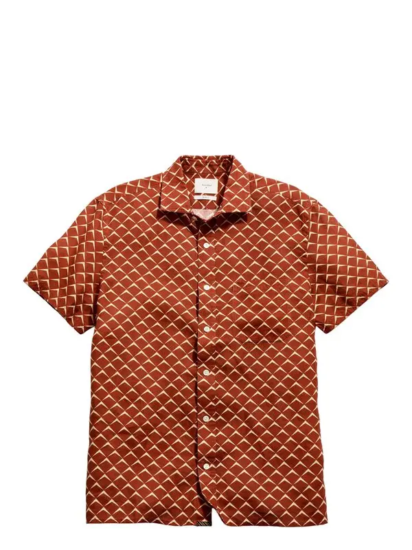 Billy Reid Short Sleeve Pagoda Tile Linen Treme Shirt - Umber