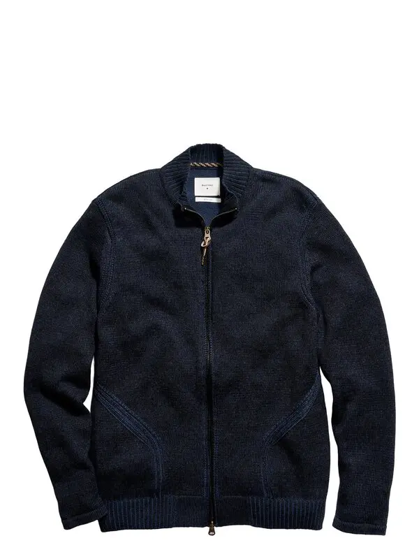 Billy Reid Linen Sweater Track Jacket With Crochet Detailing - Navy