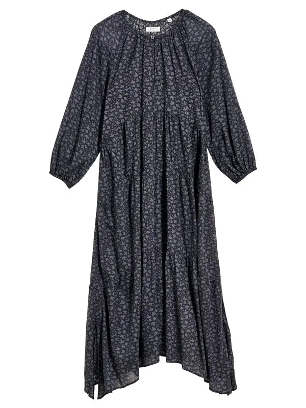 Billy Reid Tiered Cotton Voile Dress With Mother-of-pearl Buttons - Navy