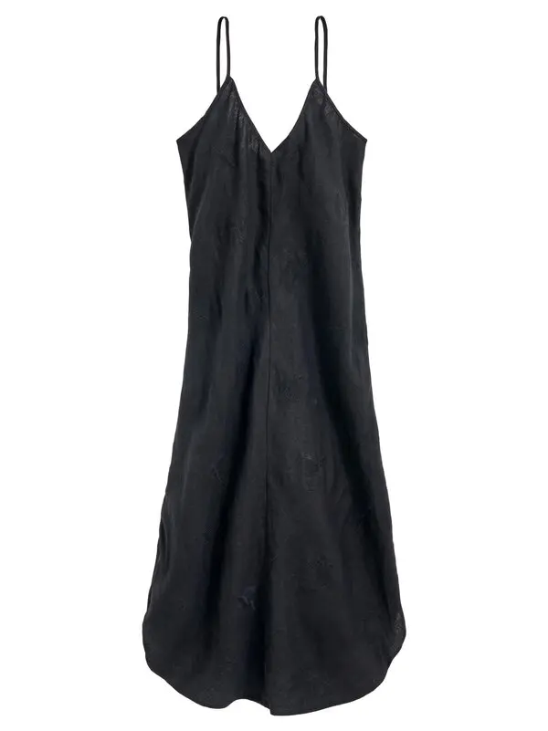 Billy Reid Linen Shirttail Slip Dress With Embroidered Pelican Pattern - Black