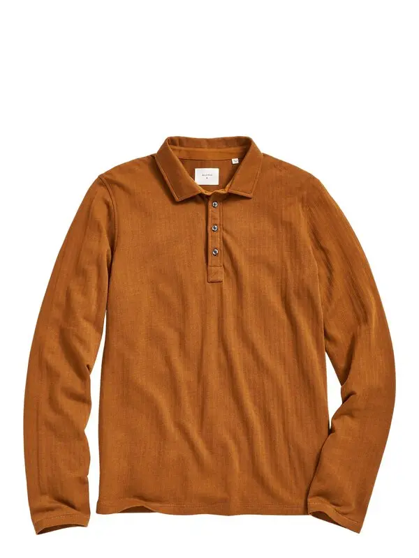 Billy Reid Long Sleeve Herringbone Polo - Brown
