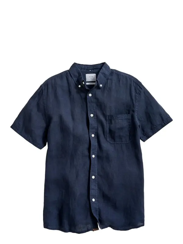 Billy Reid Short Sleeve Linen Tuscumbia Shirt Button Down - Blue