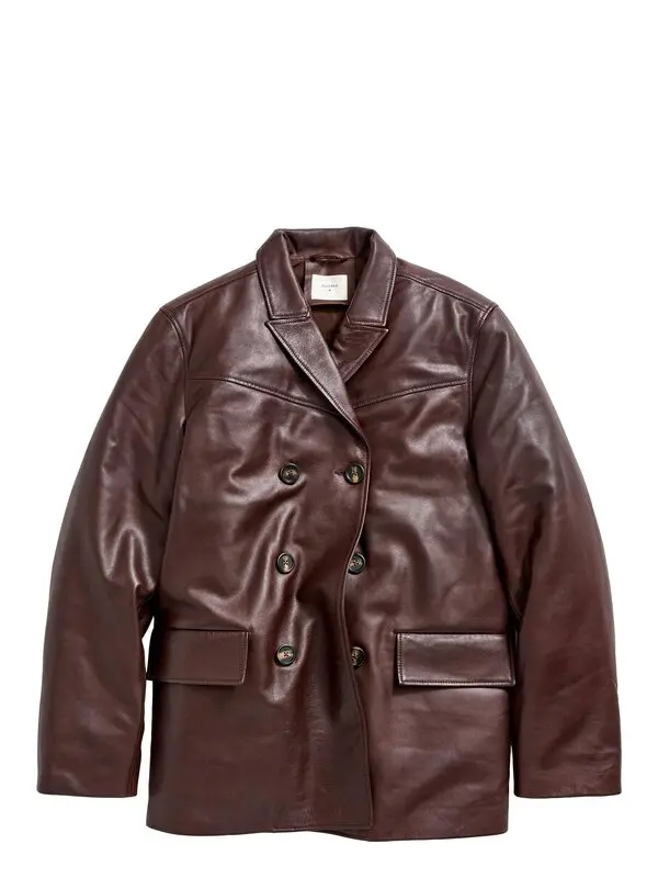 Billy Reid Insulated Leather Peacoat - Tan