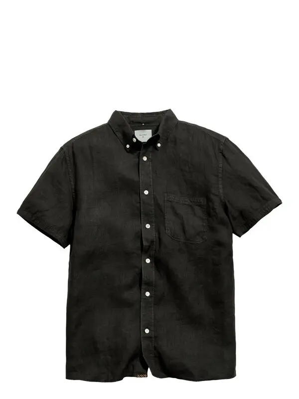 Billy Reid Short Sleeve Linen Tuscumbia Shirt Button Down - Peat
