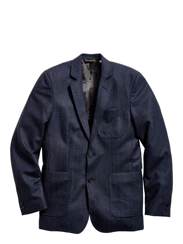 Billy Reid Virgin Wool Plaid Notch Lapel Jacket - Navy Multi