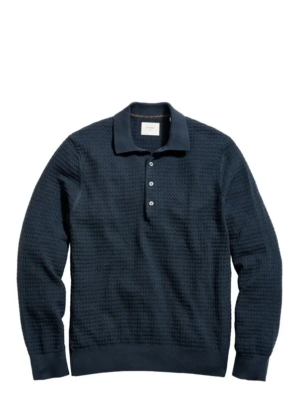 Billy Reid Long Sleeve Grid Links Sweater Polo - Blue