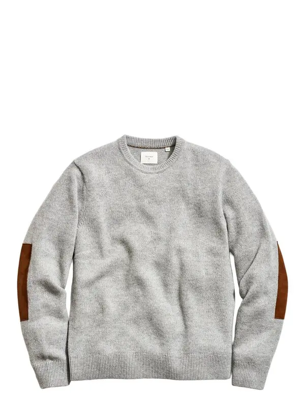 Billy Reid Merino Wool And Cotton Crewneck Sweater With Suede Elbow Patches - Grey