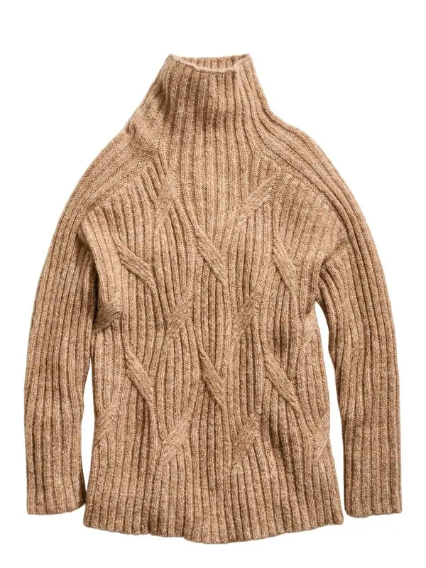 Billy Reid Rope Cable Knit High Neck Sweater - Tan