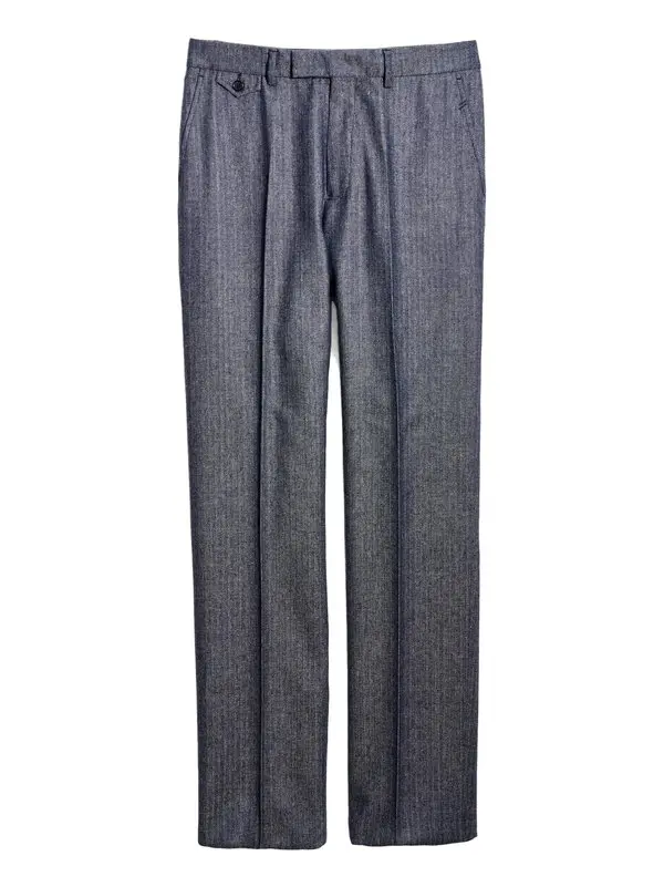 Billy Reid Herringbone Silk Wool Flat Front Trouser - Navy