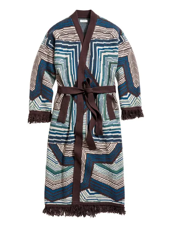 Billy Reid Folk Jacquard Cardigan Coat - Teal Multi