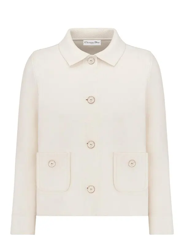 Dior Cropped Jacket With Resin Pearl Embellishments - White