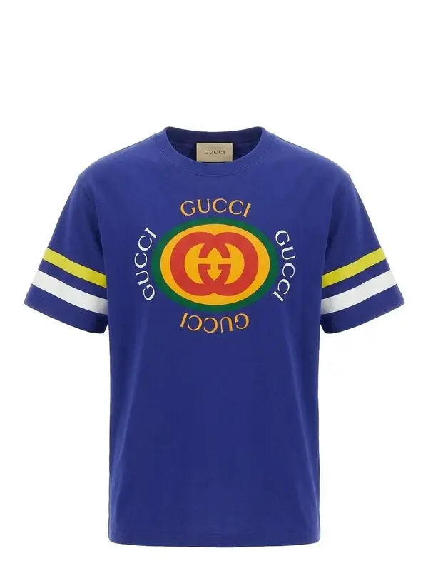 Gucci Vintage Logo Printed Crewneck T-shirt - Blue