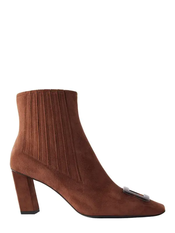 ROGER VIVIER Belle Vivier Embellished Suede Ankle Boots - Tan