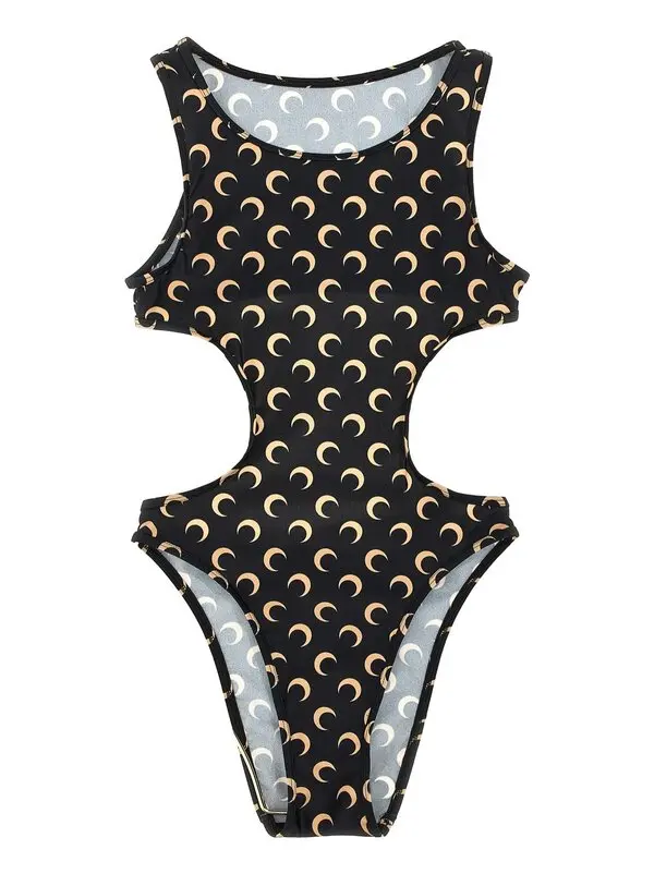 MARINE SERRE Sleeveless Jumpsuit With Moon Print And Cut-out Detail - Black