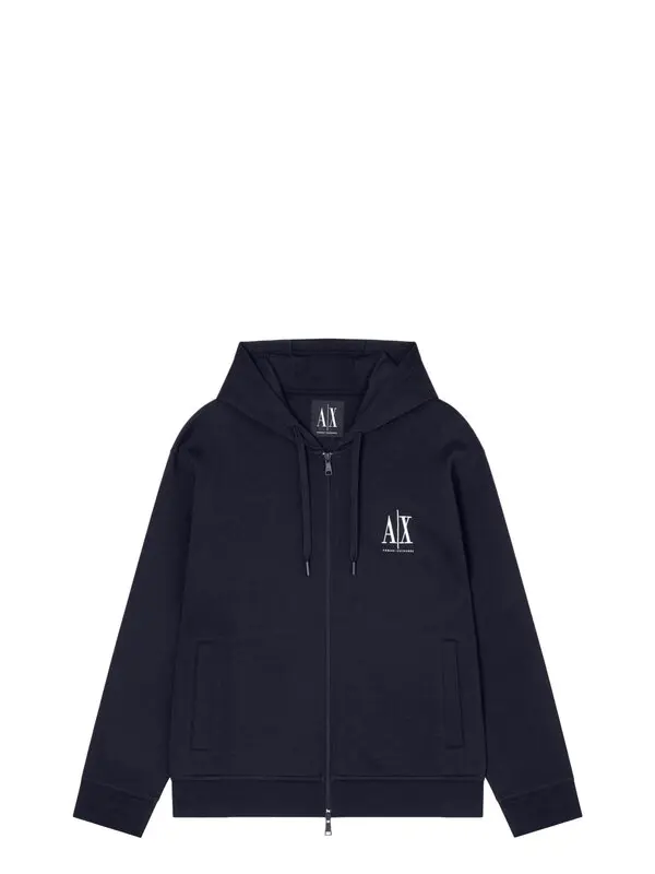 Armani Exchange Logo Zip-up Hoodie - Navy Blue