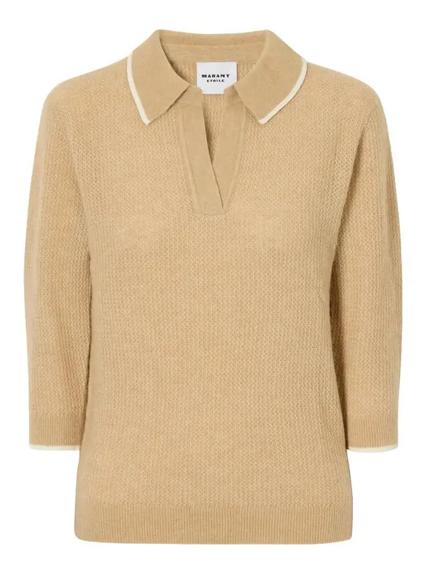 MARANT ETOILE Nathalie Ribbed-detail Wool-blend Knitted Polo - Brown