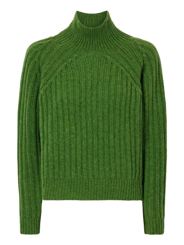 ALLUDE Ribbed Cashmere Turtleneck Sweater - Green