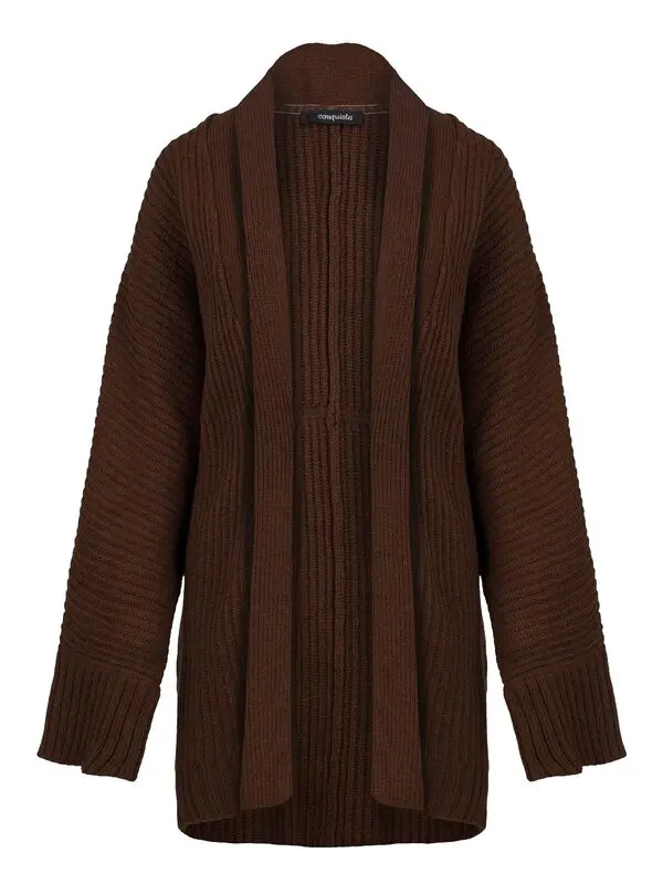 CONQUISTA Hip Length Batwing Knit Cardigan - Brown