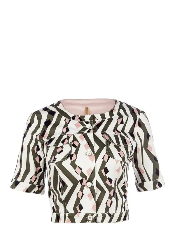 CONQUISTA Printed Cropped Jacket - Green