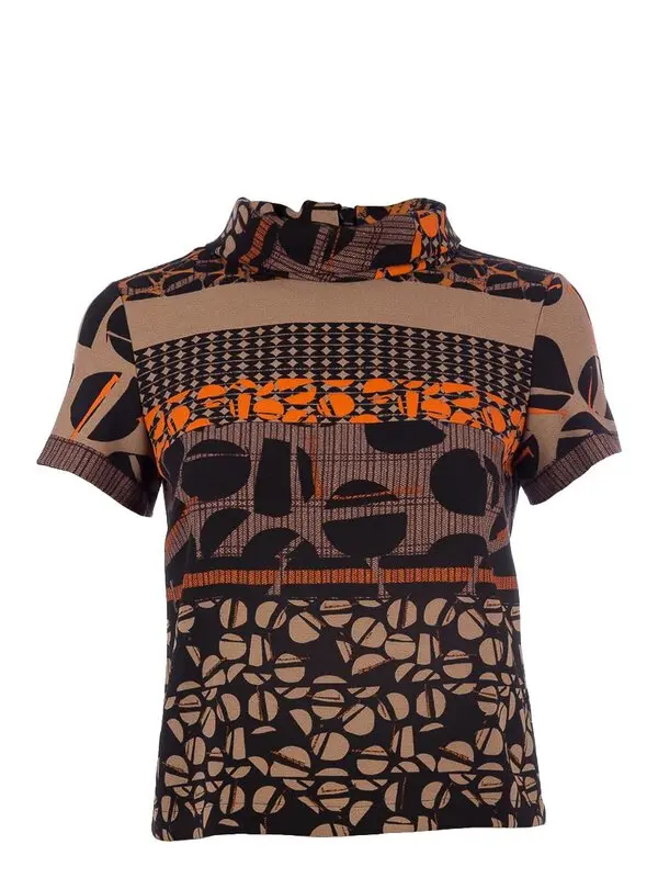 CONQUISTA Short Sleeve Printed Top - Black