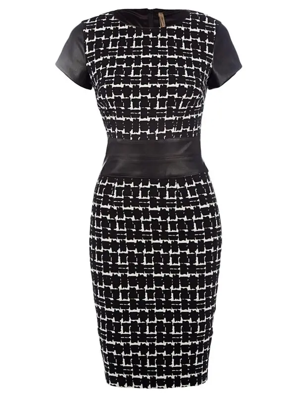 CONQUISTA Fitted Dress With Leather Accents - Black