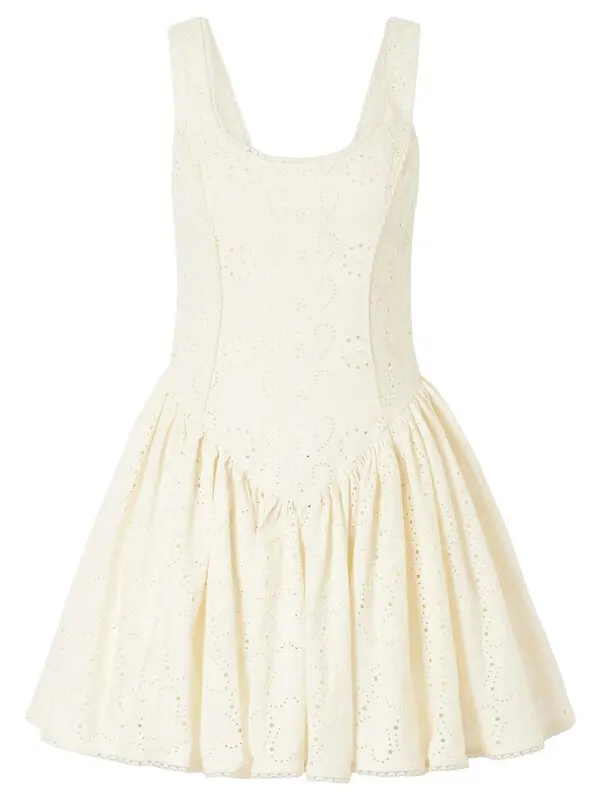 Agua Bendita Pluma Playa Broderie Anglaise Cotton Mini Dress - Neutrals