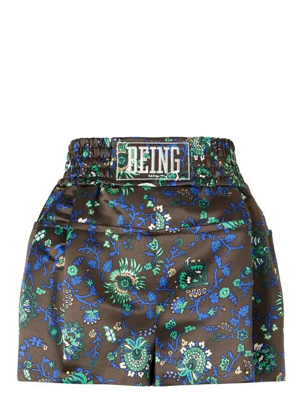 Sacai Floral-print Satin Shorts - Brown