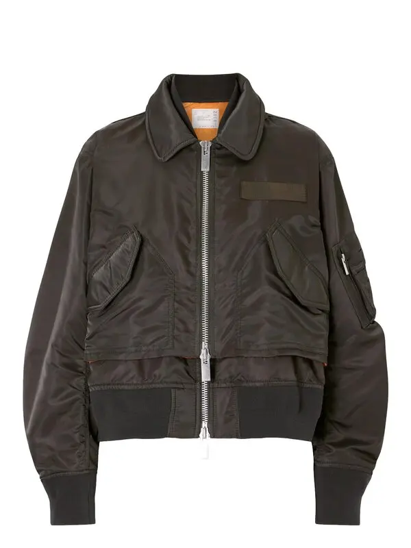 Sacai Cropped Padded Shell Bomber Jacket - Green