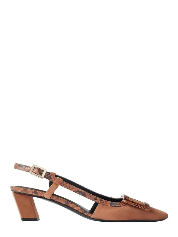 ROGER VIVIER Snake-effect Leather-trimmed Suede Pumps - Brown