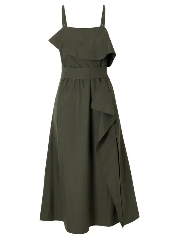 Proenza Schouler White Label Reign Belted Cotton-blend Midi Dress - Green