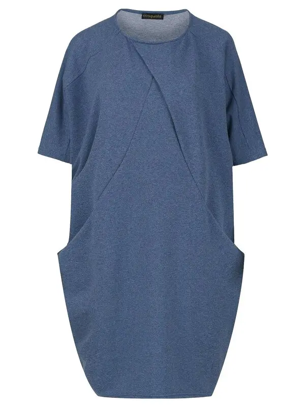 CONQUISTA Melange Batwing Dress With Pocket Detail - Blue