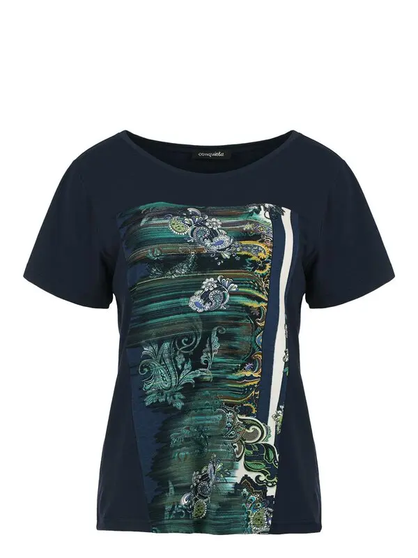 CONQUISTA Green Paisley Print Viscose Jersey Top - Blue