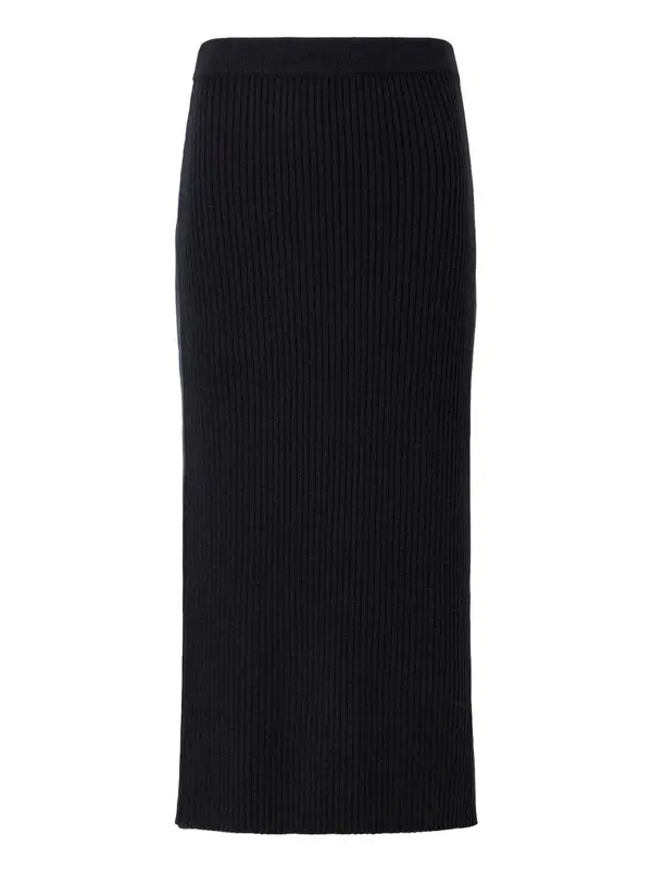 ALLUDE Ribbed Wool And Cashmere Blend Midi Skirt - Black