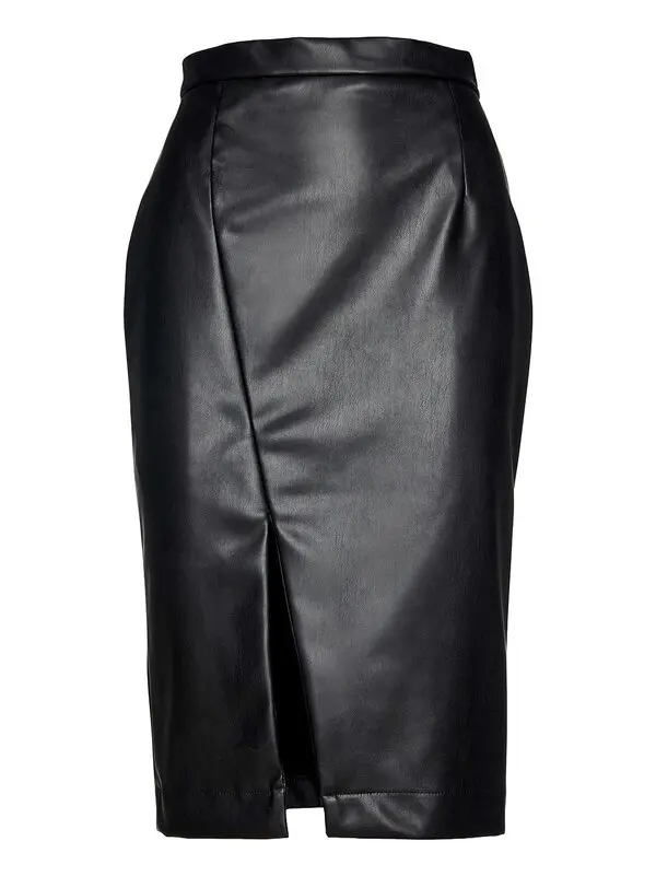 CONQUISTA Faux Leather Pencil Skirt - Black
