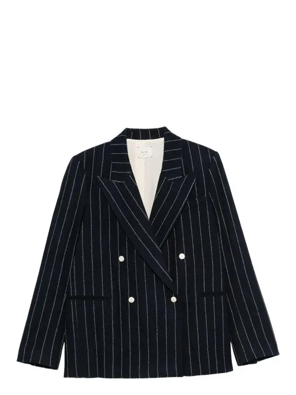 ALYSI Wool Striped Double-breasted Jacket - Blue