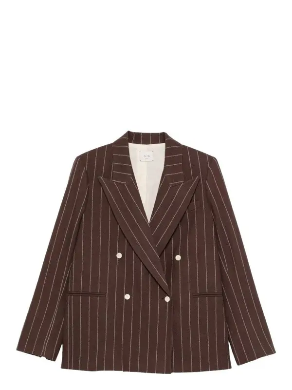 ALYSI Striped Wool Double-breasted Jacket - Brown