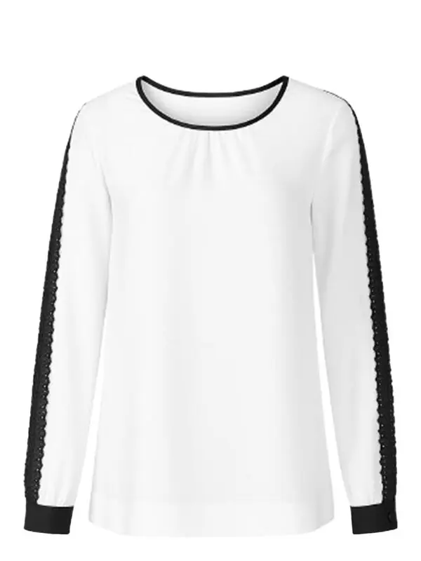 CONQUISTA Fashion Contrast Lace Detail Long Sleeve Top - Beige