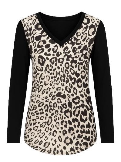 CONQUISTA Long Sleeve Printed Top With Trim Detail - Black