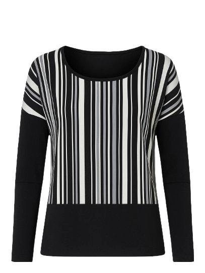 CONQUISTA Striped Long Sleeve Top - Black
