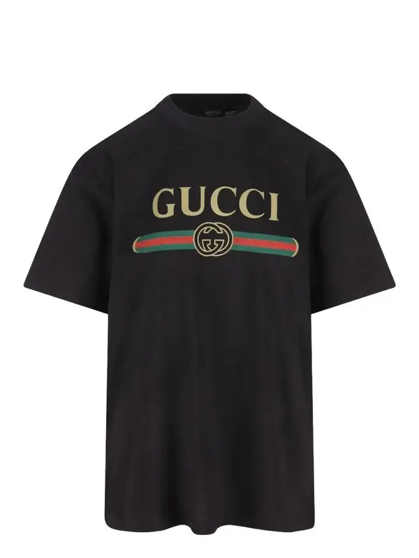 Gucci Logo Striped Cotton T-shirt - Black
