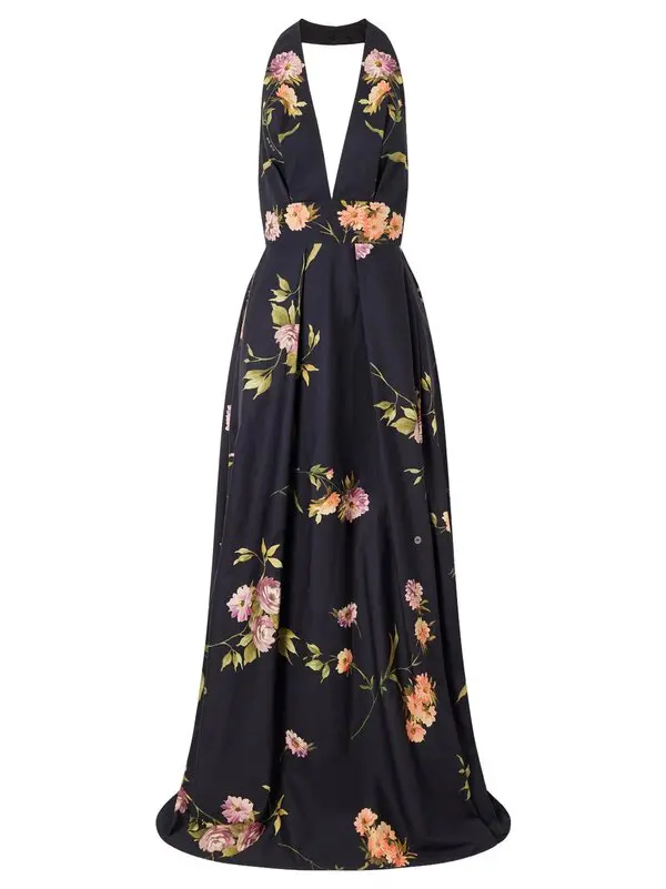 Elie Saab Floral-print Halterneck Gown - Blue