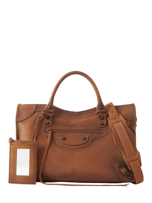 Balenciaga Le City Crinkled-leather Shoulder Bag - Brown
