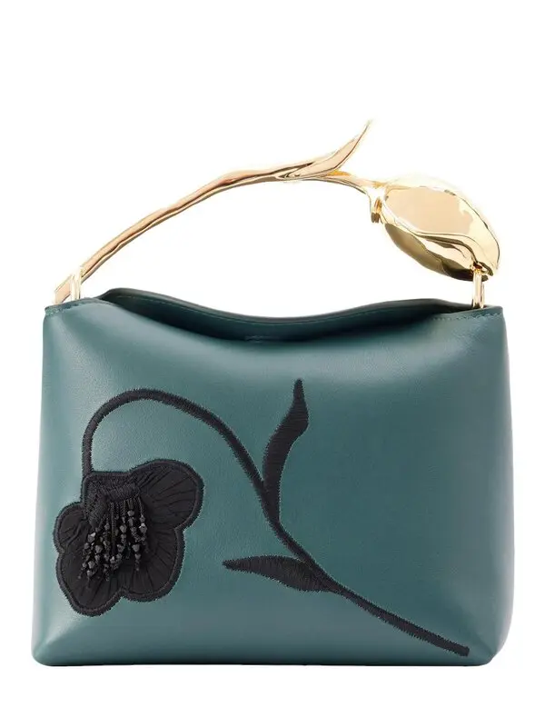 Erdem Medium Beaded Embroidered Leather Clutch - Green